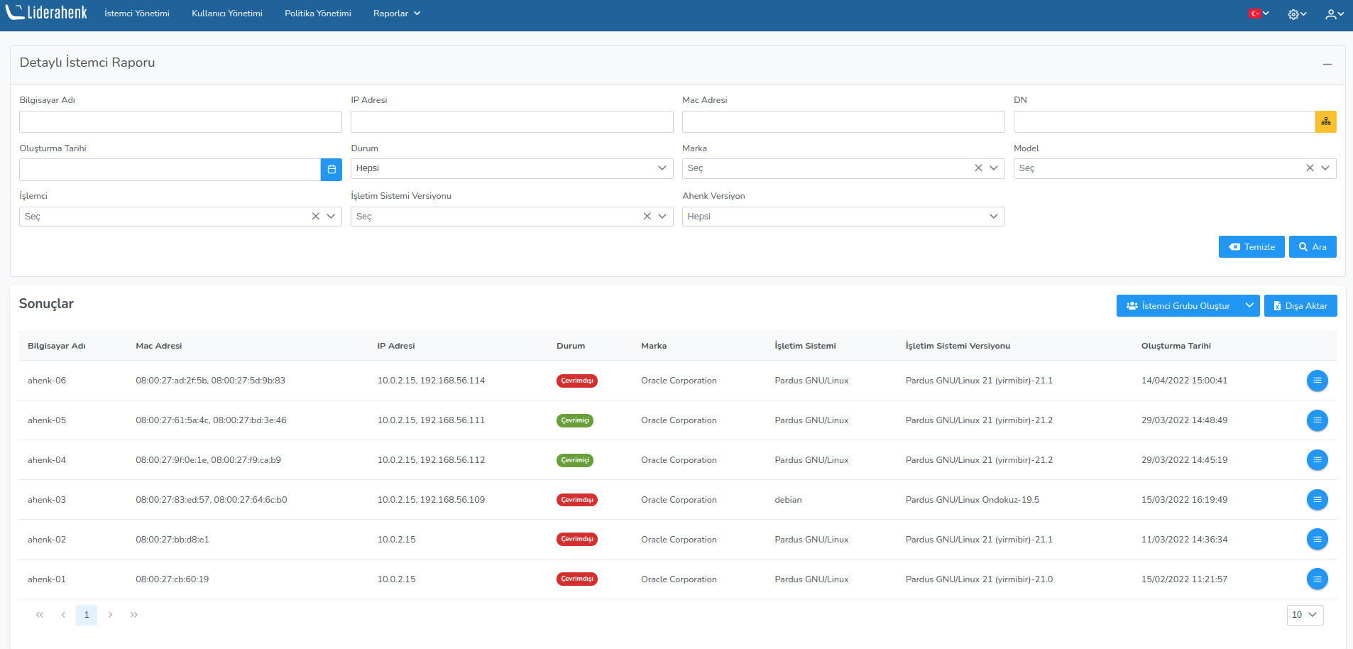Detailed Agent Report - Liderahenk Documents